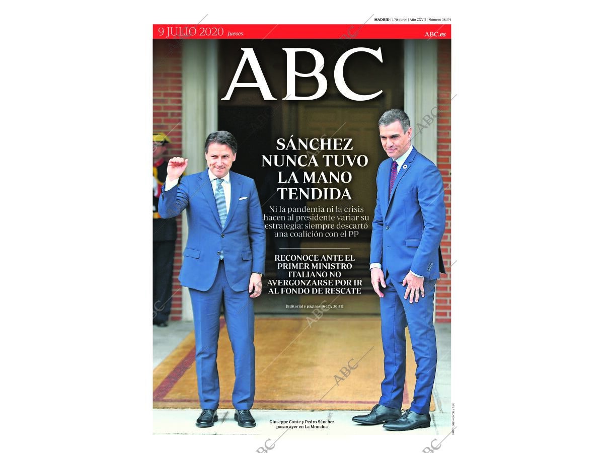Periódico ABC MADRID 09-07-2020,portada - Archivo ABC