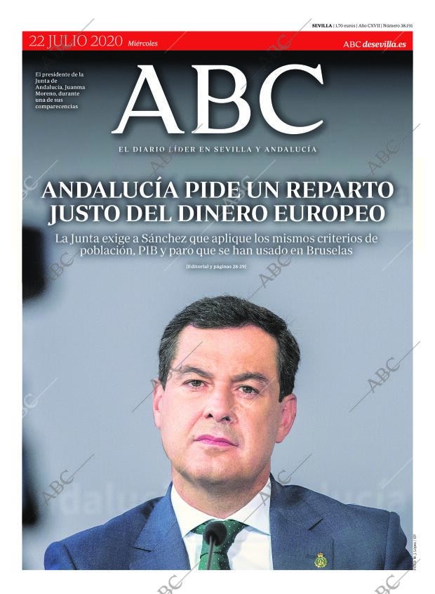 Periódico ABC SEVILLA 22-07-2020,portada - Archivo ABC