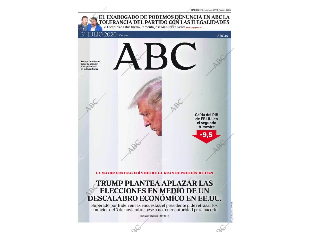 Periódico ABC MADRID 31-07-2020,portada - Archivo ABC