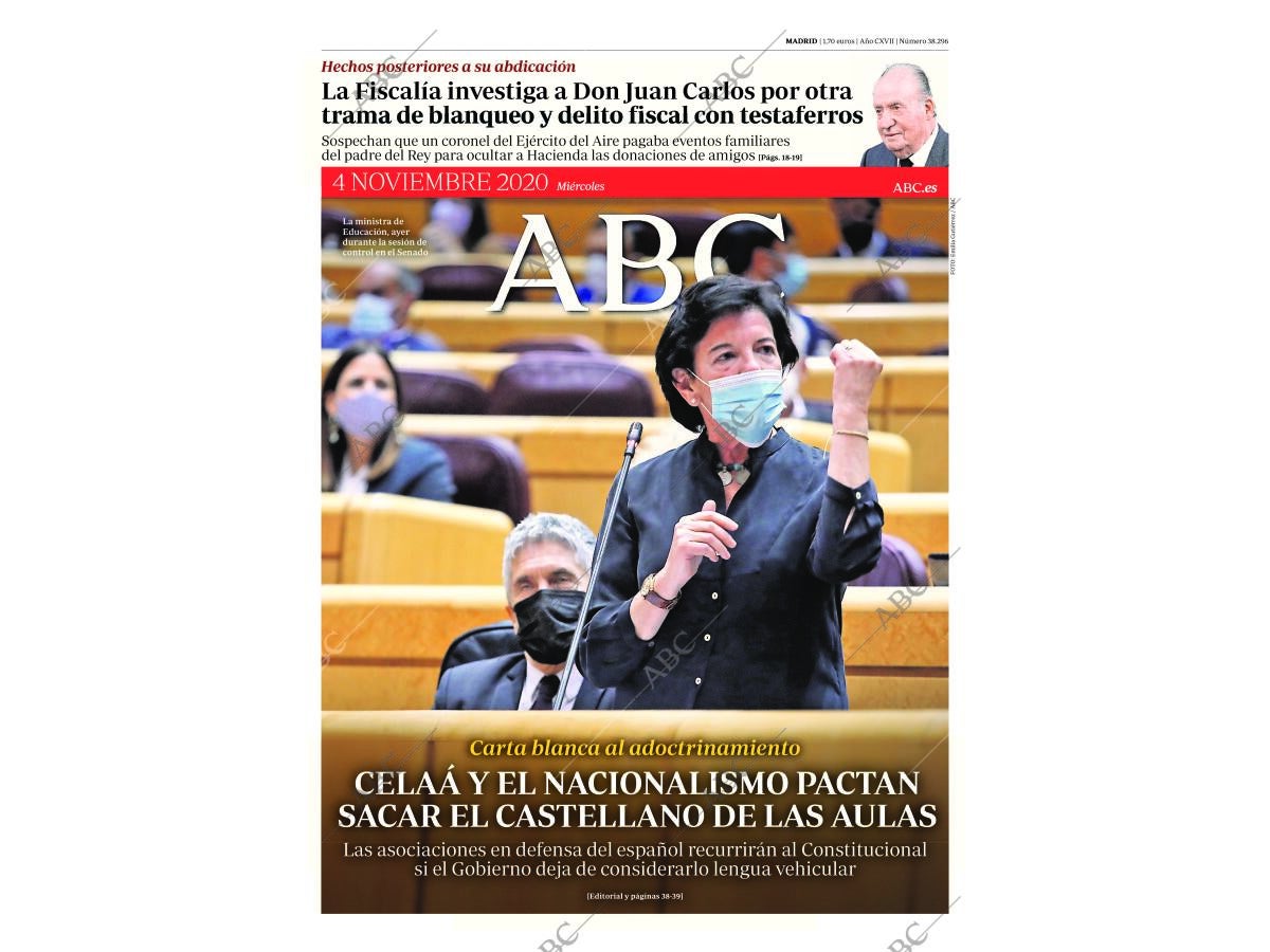Periódico ABC MADRID 04-11-2020,portada - Archivo ABC