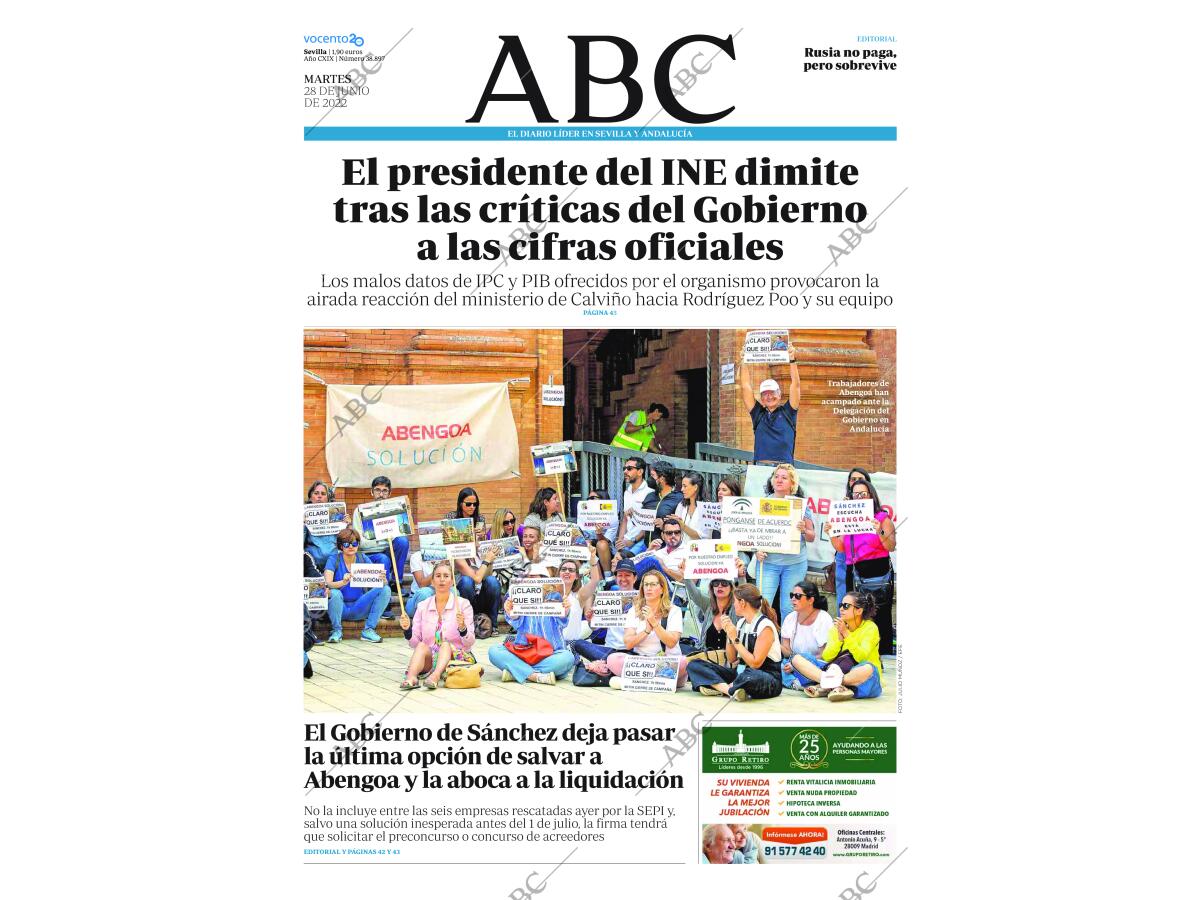 Periódico ABC SEVILLA 28-06-2022,portada - Archivo ABC
