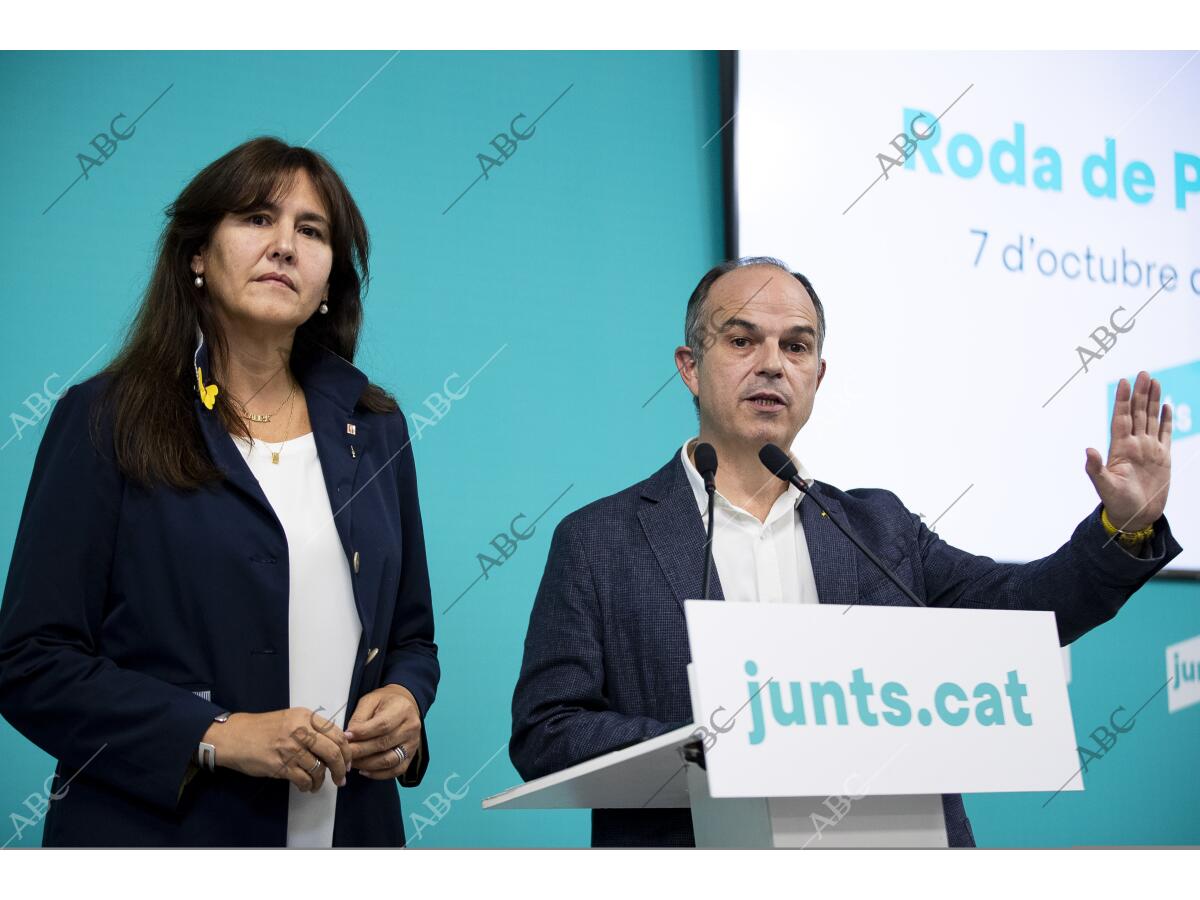 Laura Borras, presidenta de Junts Per Catalunya, y Jordi Turull ...