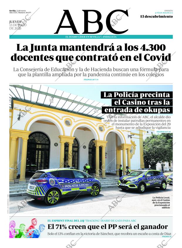 Periódico ABC SEVILLA 13-07-2023,portada - Archivo ABC