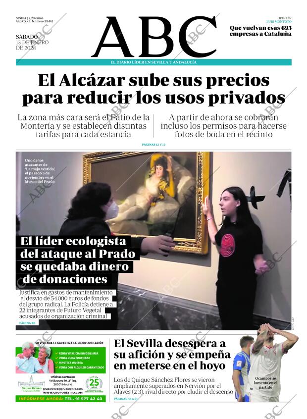 Periódico ABC SEVILLA 13-01-2024,portada - Archivo ABC