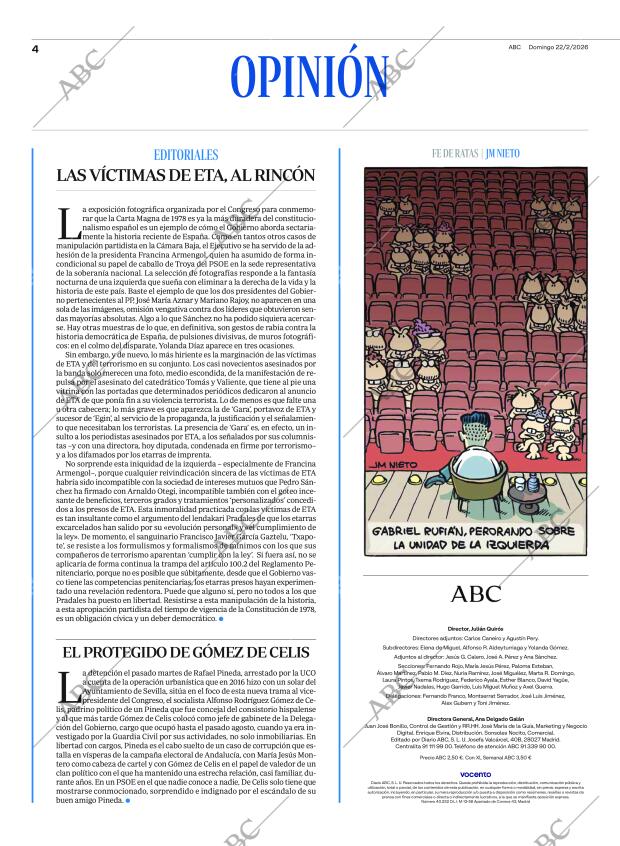 Periódico ABC MADRID 22-02-2026,portada - Archivo ABC